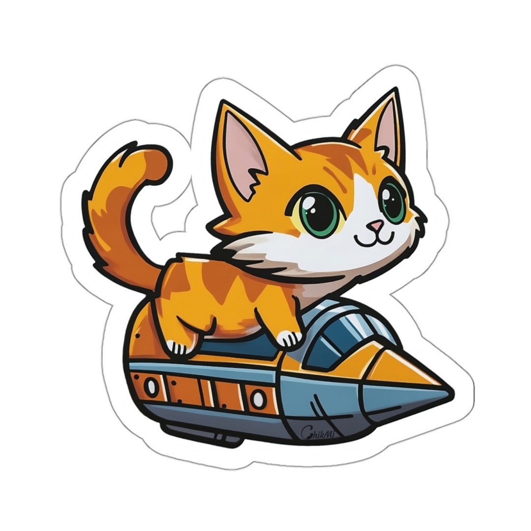 Rocket Ship Kitty Sticker, Cute Feline Decal - Etsy