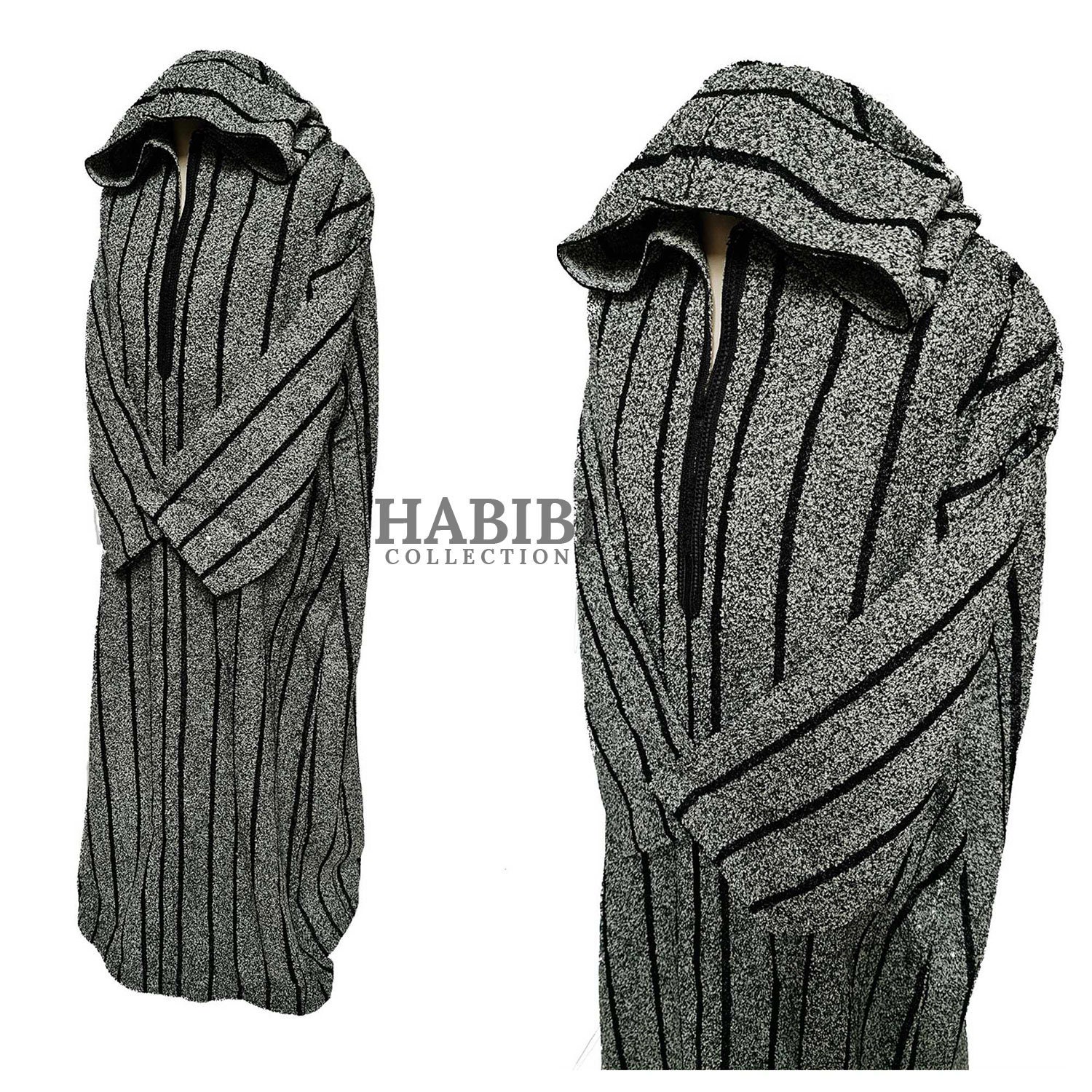 Grey Striped Moroccan Winter Wool Thobe - Etsy UK