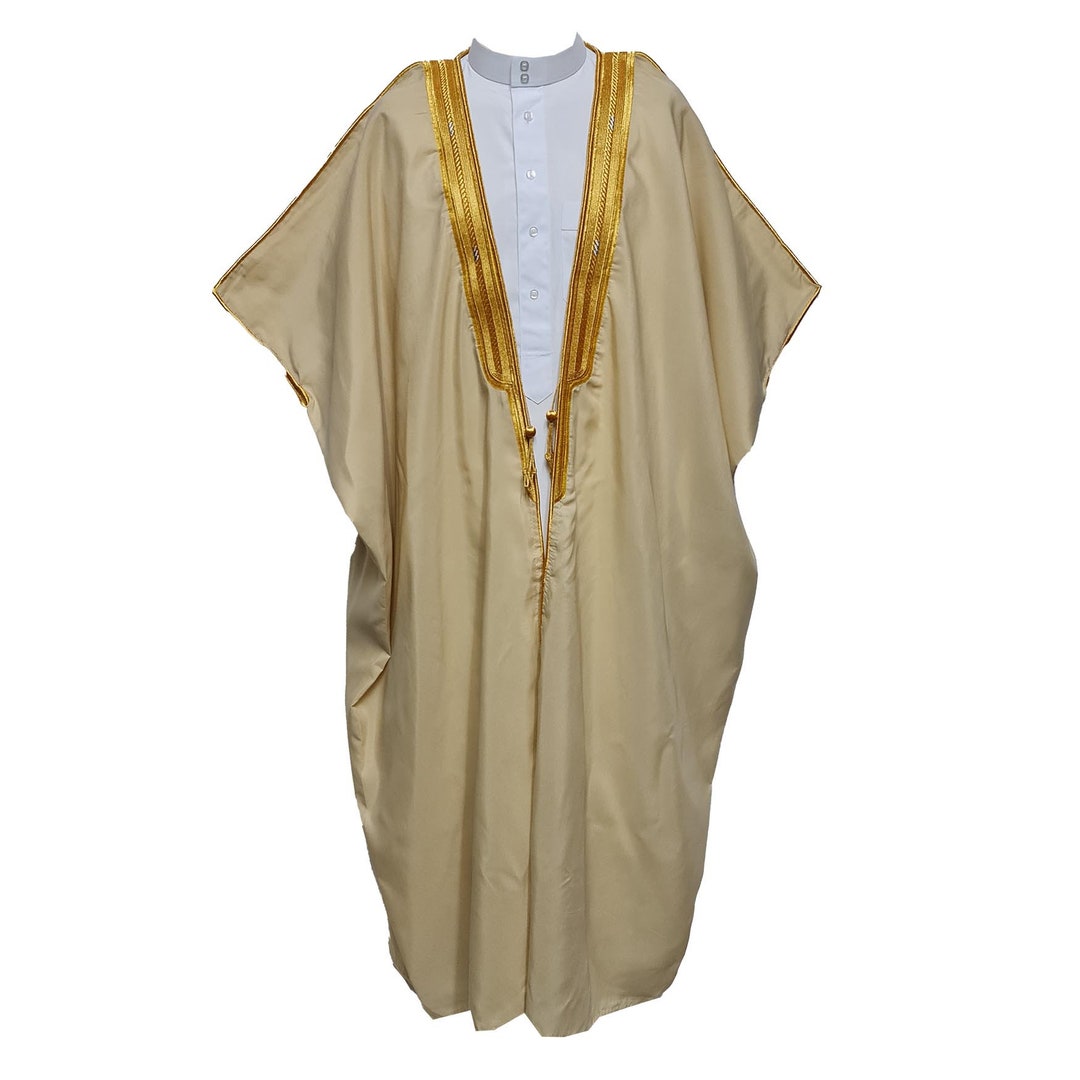 Men's Premium Half Sleeve Arabian Bisht Cream Cloak Arab Dress Thobe ...