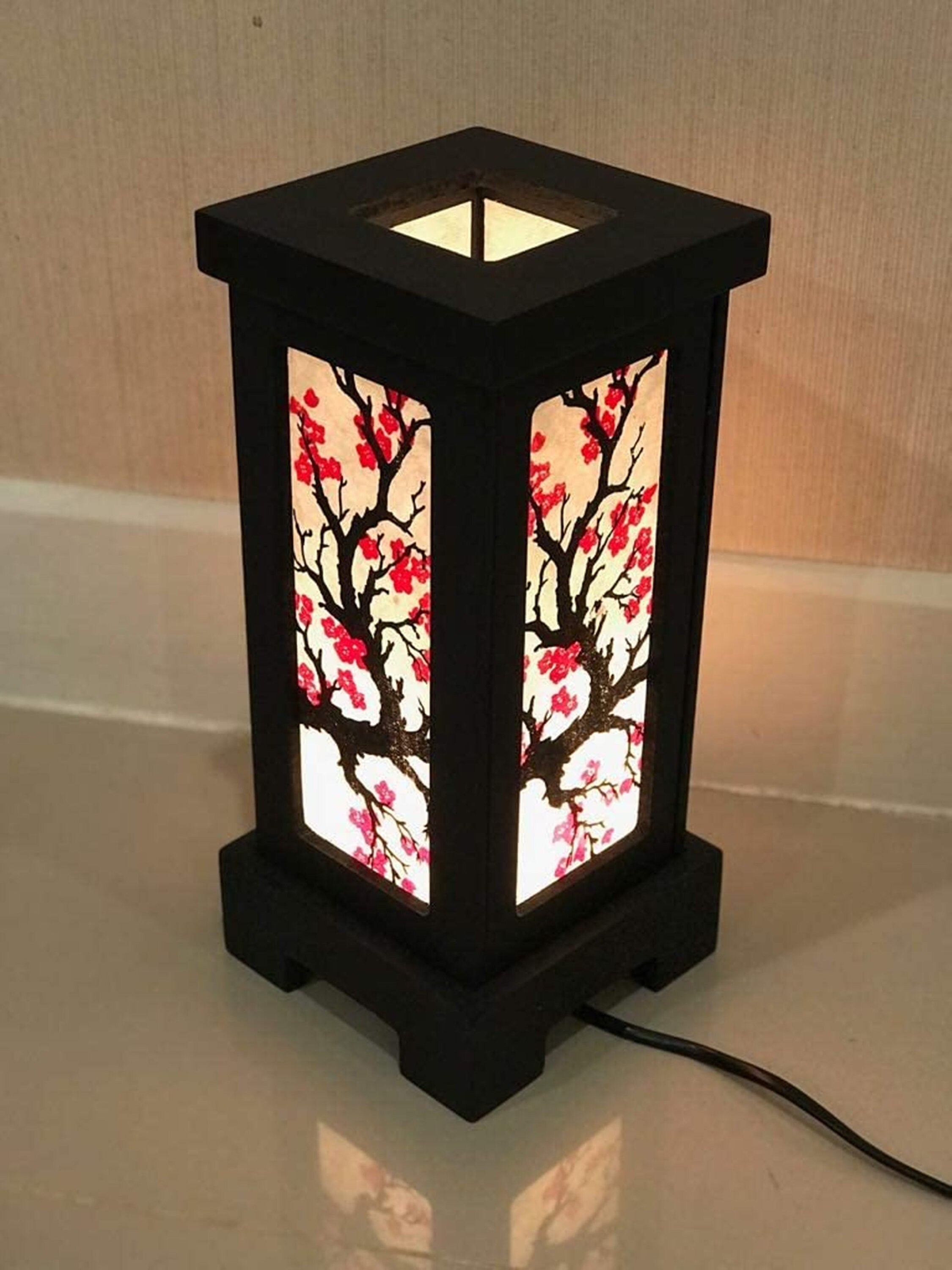 Wooden Lamp Asian Oriental Cherry Blossom Red Sakura Lamp - Etsy