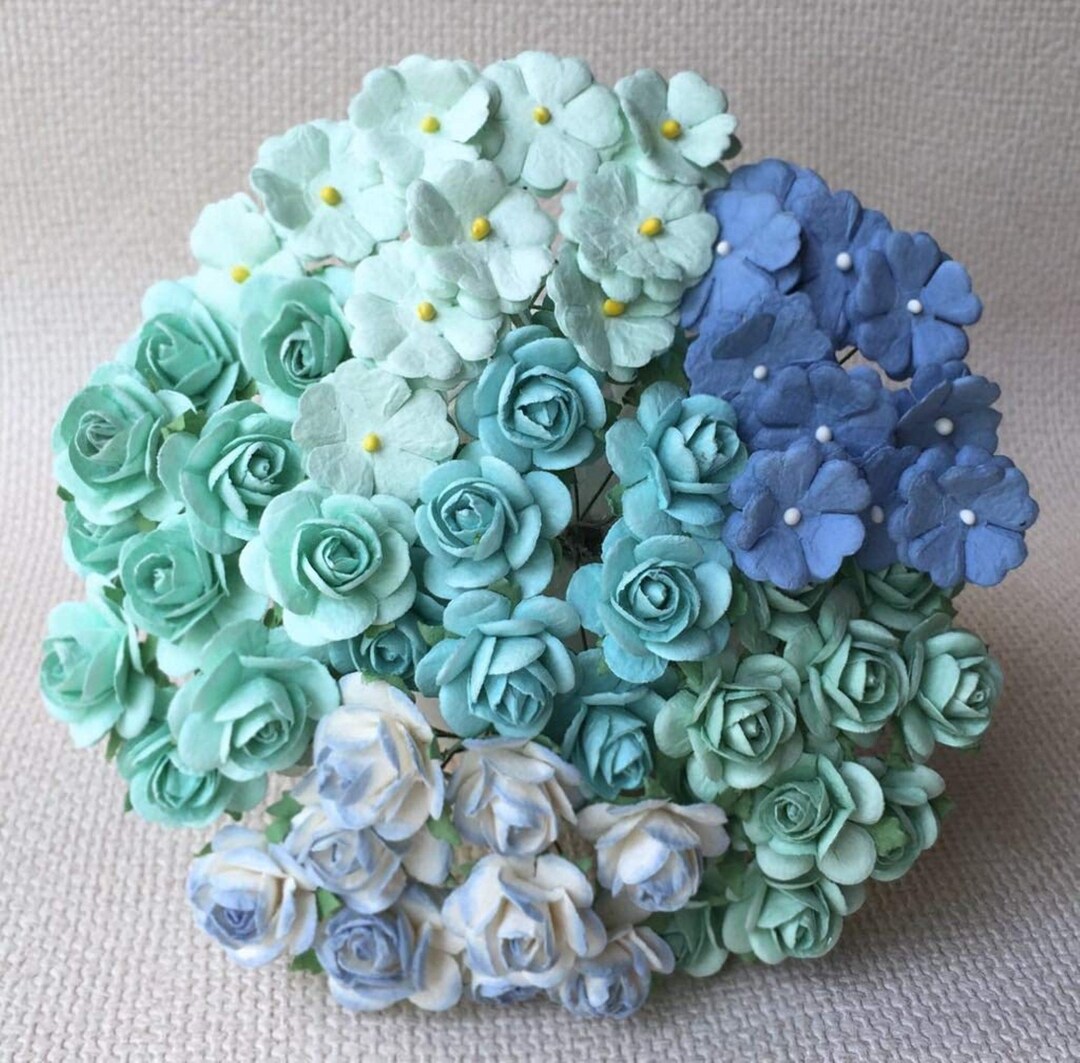 60 Pcs Mini Paper Flower Roses Green Tone Mulberry Paper Flowers 20mm ...