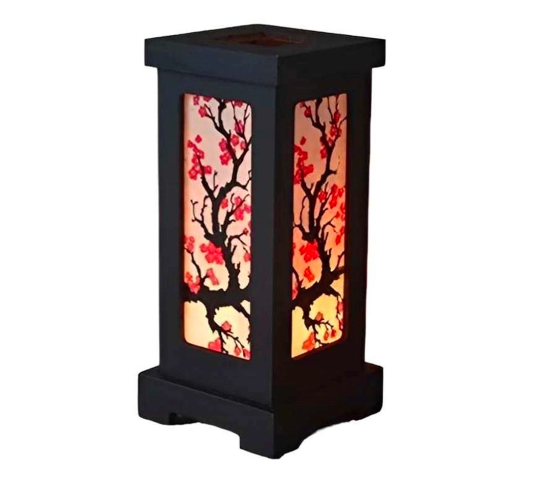 Wooden Lamp Asian Oriental Cherry Blossom Red Sakura Lamp, Japanese ...