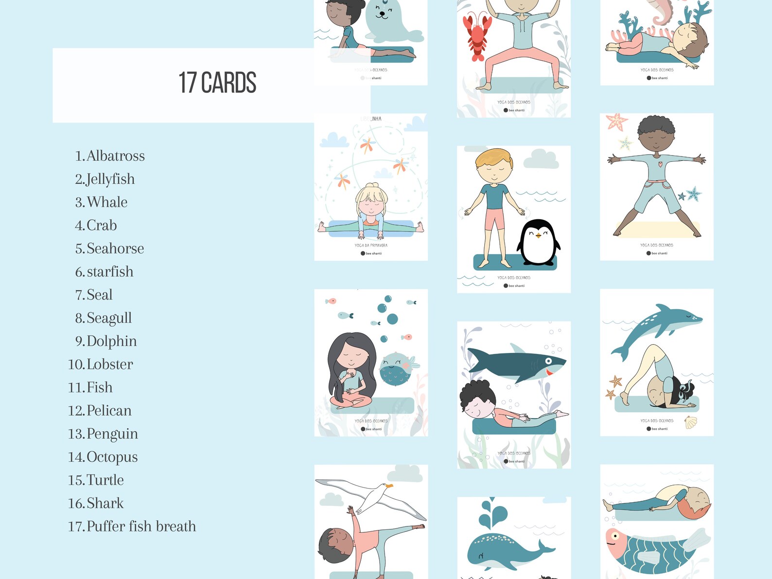 Printable Ocean Animals Yoga Cards for Kids - 17 Cards With Animals ...