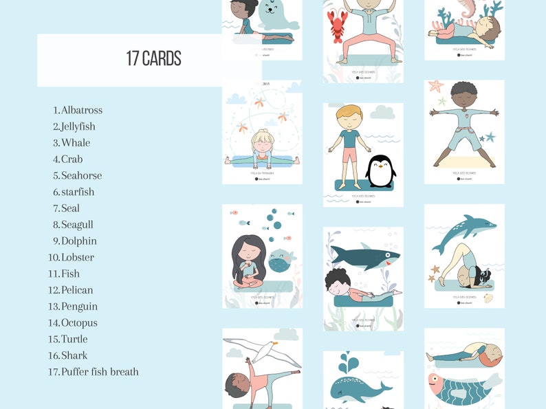 Printable Ocean Animals Yoga Cards for Kids - 17 Cards With Animals ...