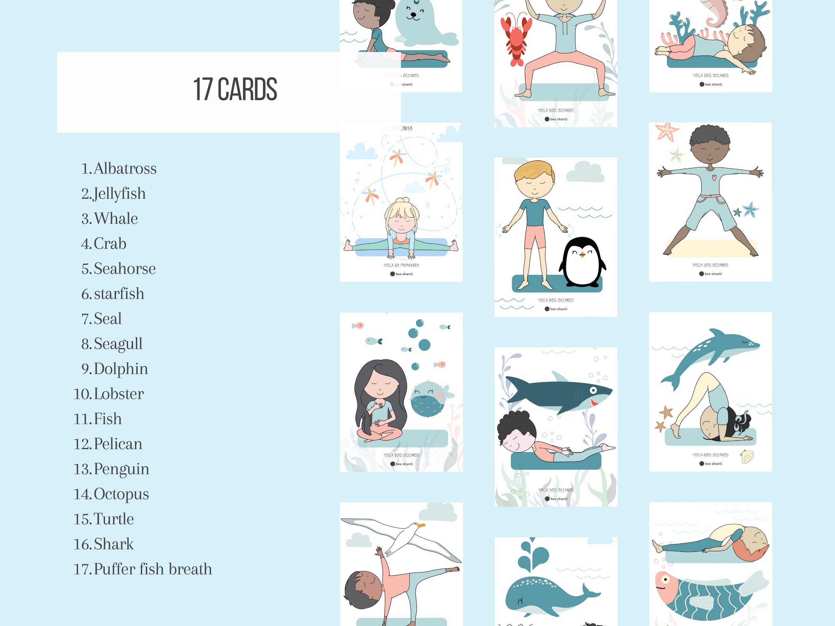 Printable Ocean Animals Yoga Cards for Kids 17 Cards With Animals From ...