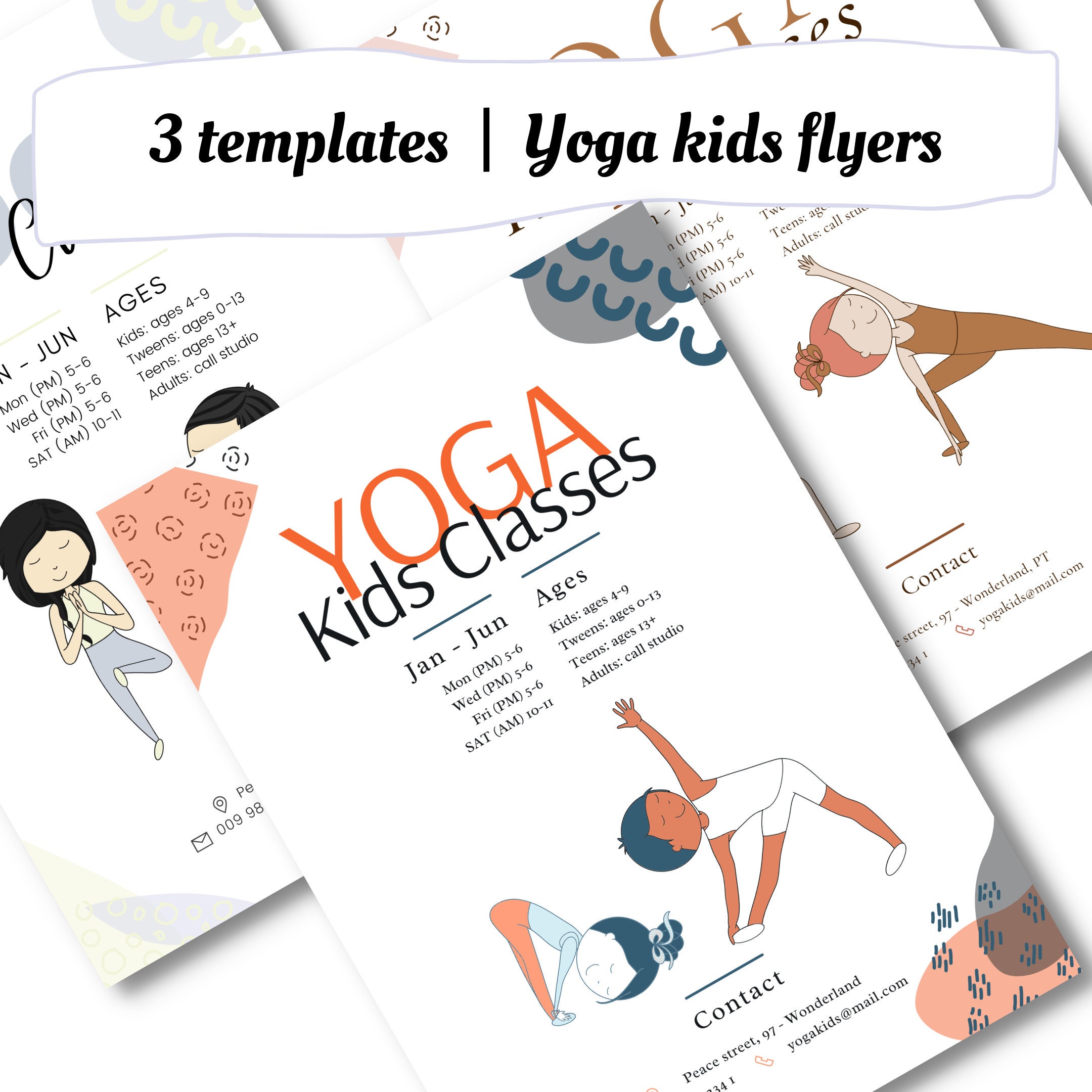 3 DIY Printable Yoga Kids Flyers | Back to School | Customize and ...