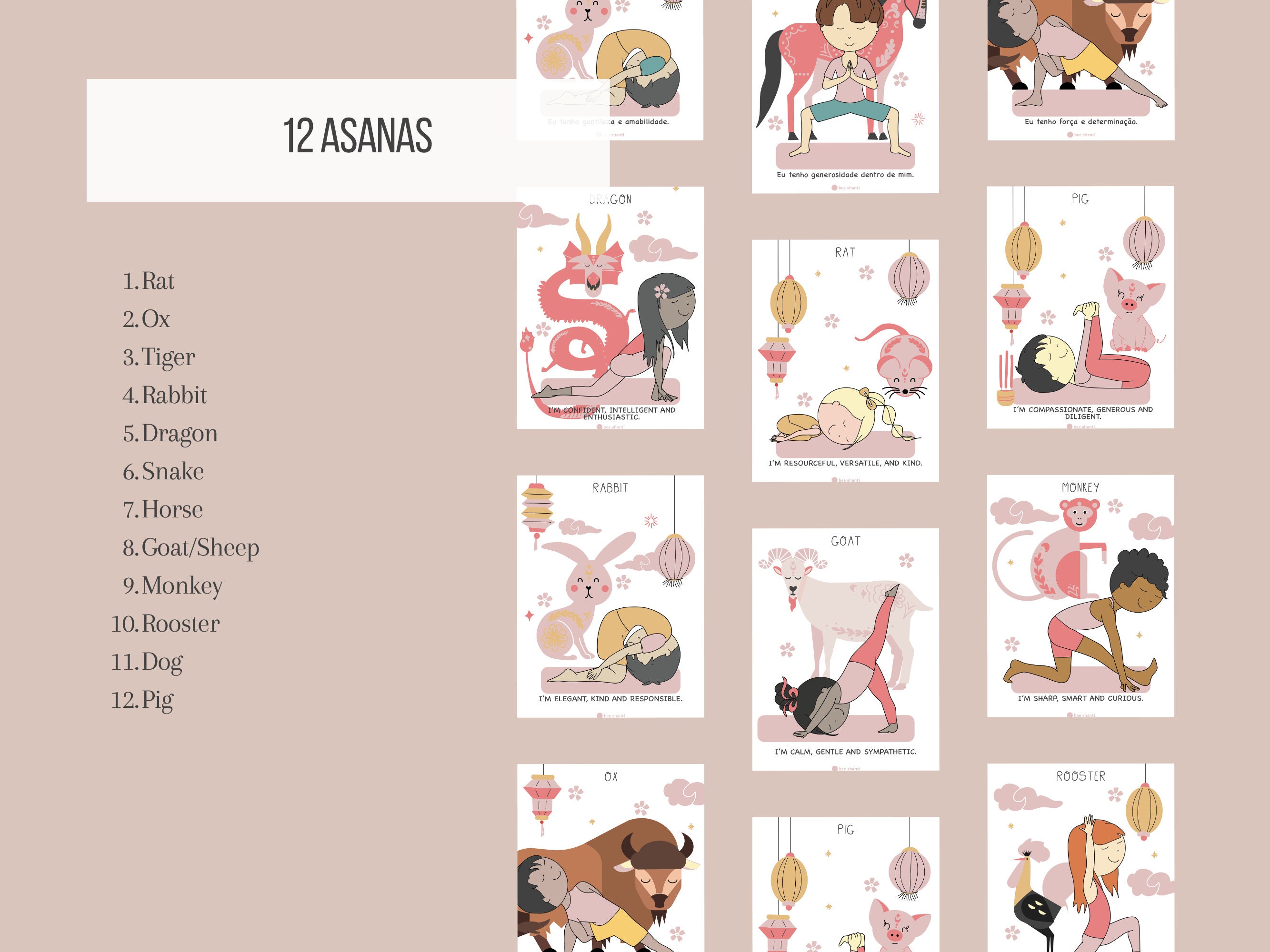 Printable Chinese New Year Yoga Cards for Kids - 12 Asanas With Animals ...
