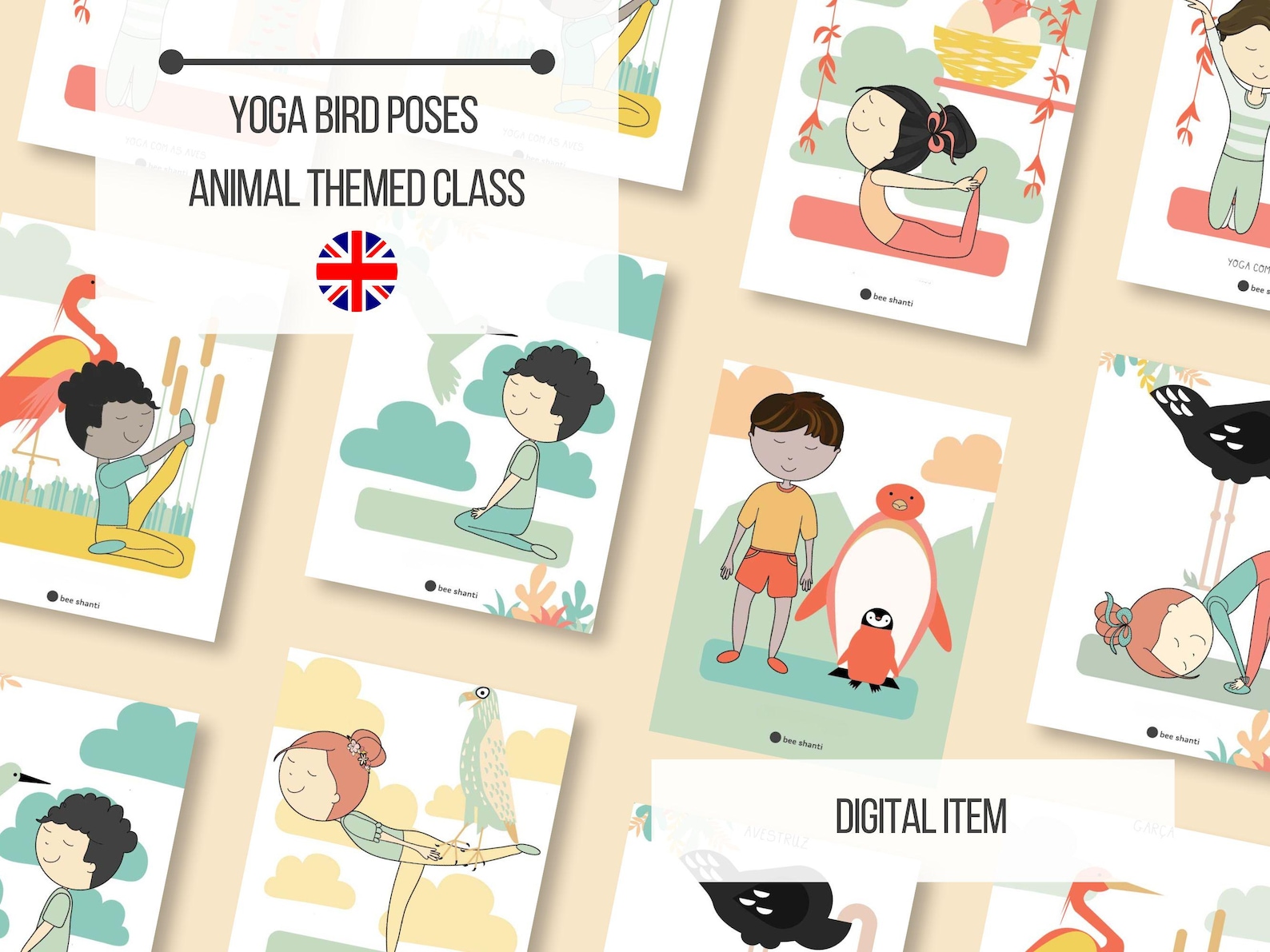 Yoga Bird Poses, Animal Themed Class - 17 Cards | Yoga Kids - Back to ...