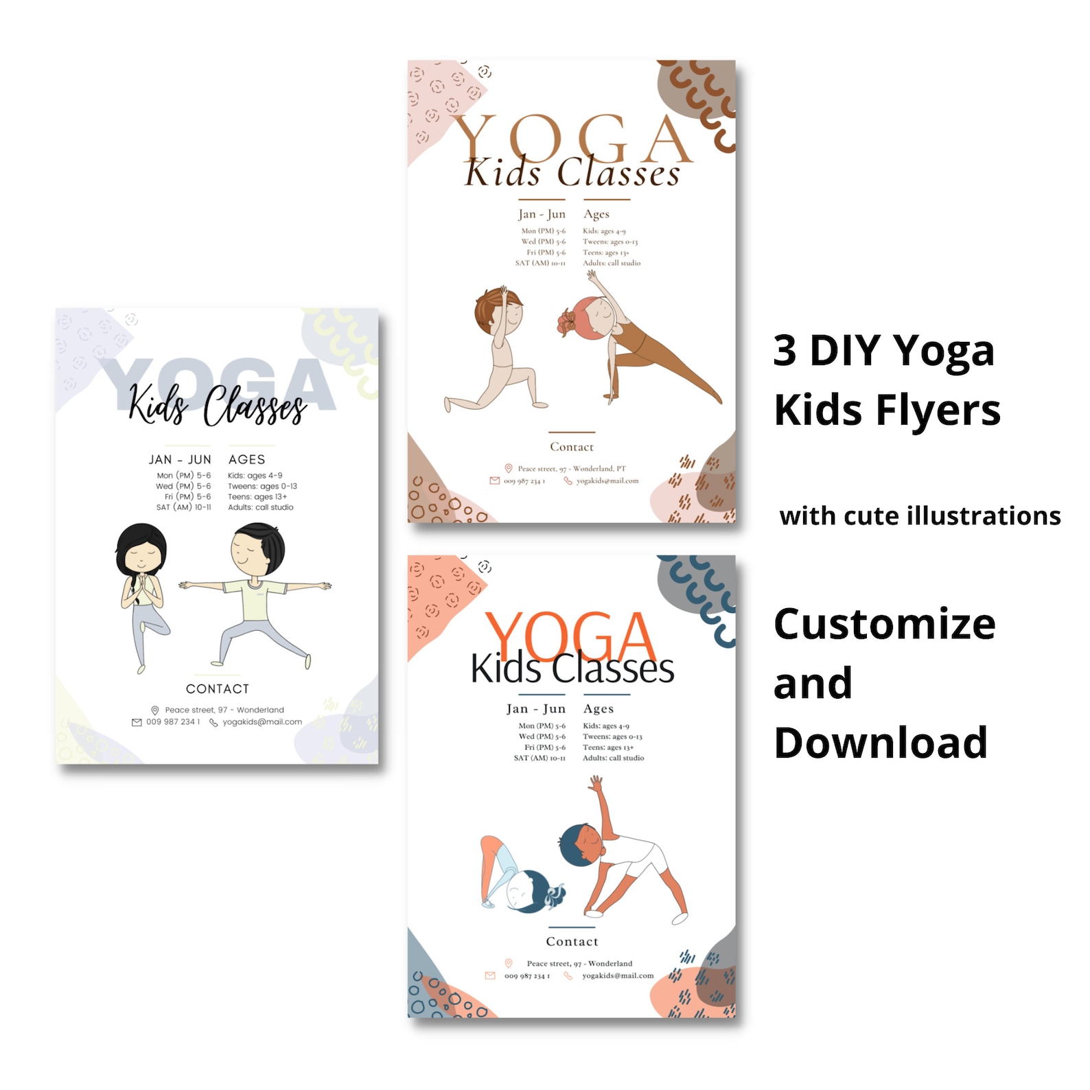 3 DIY Printable Yoga Kids Flyers | Back to School | Customize and ...