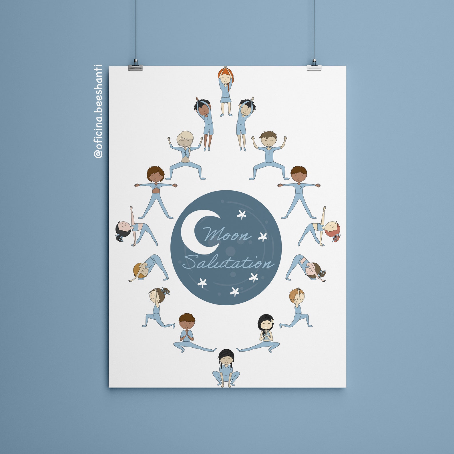 Printable Moon Salutation Poster, Yoga Art Print Instant Download ...