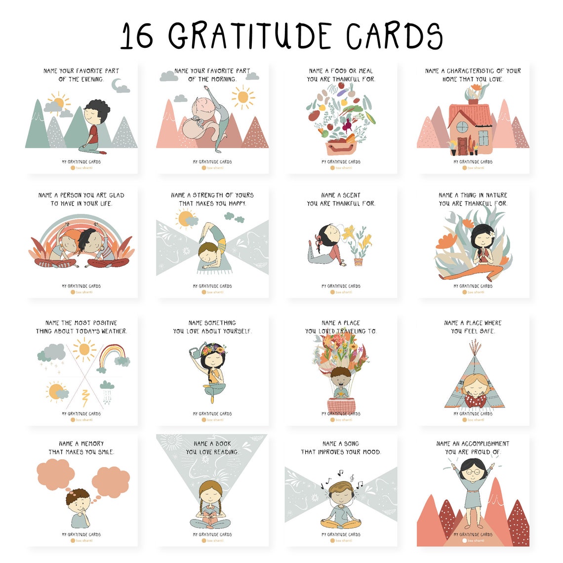 16 Printable Gratitude Cards | INSTANT DOWNLOAD - English and ...