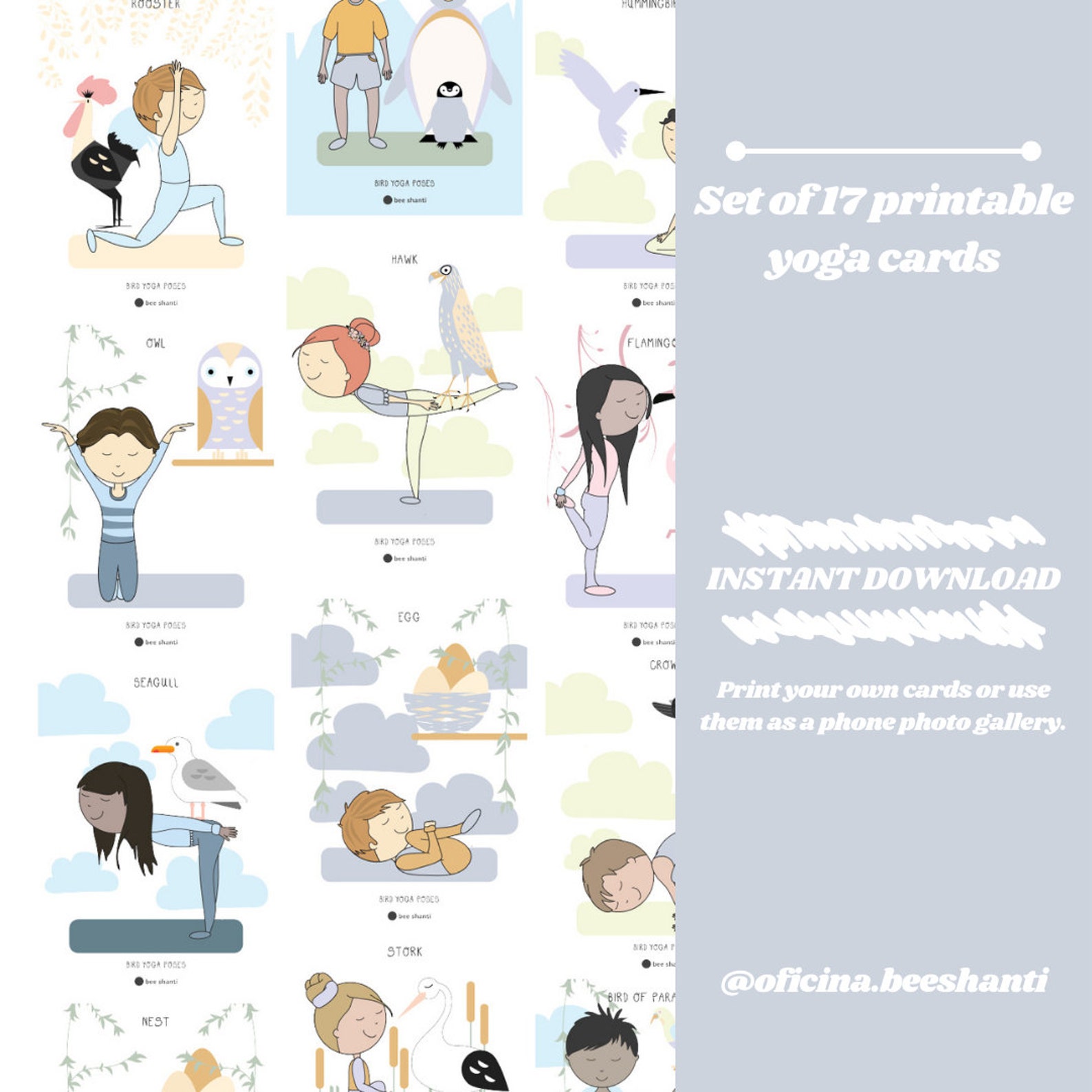 Yoga Bird Poses, Animal Themed Class - 17 Cards | Yoga Kids - Back to ...