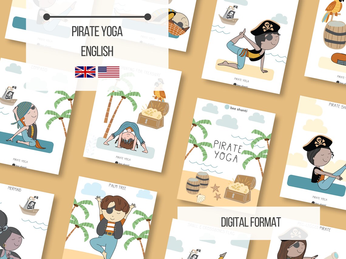 Printable Pirates Yoga Cards for Kids - 16 Cards Pirate-themed Asanas ...