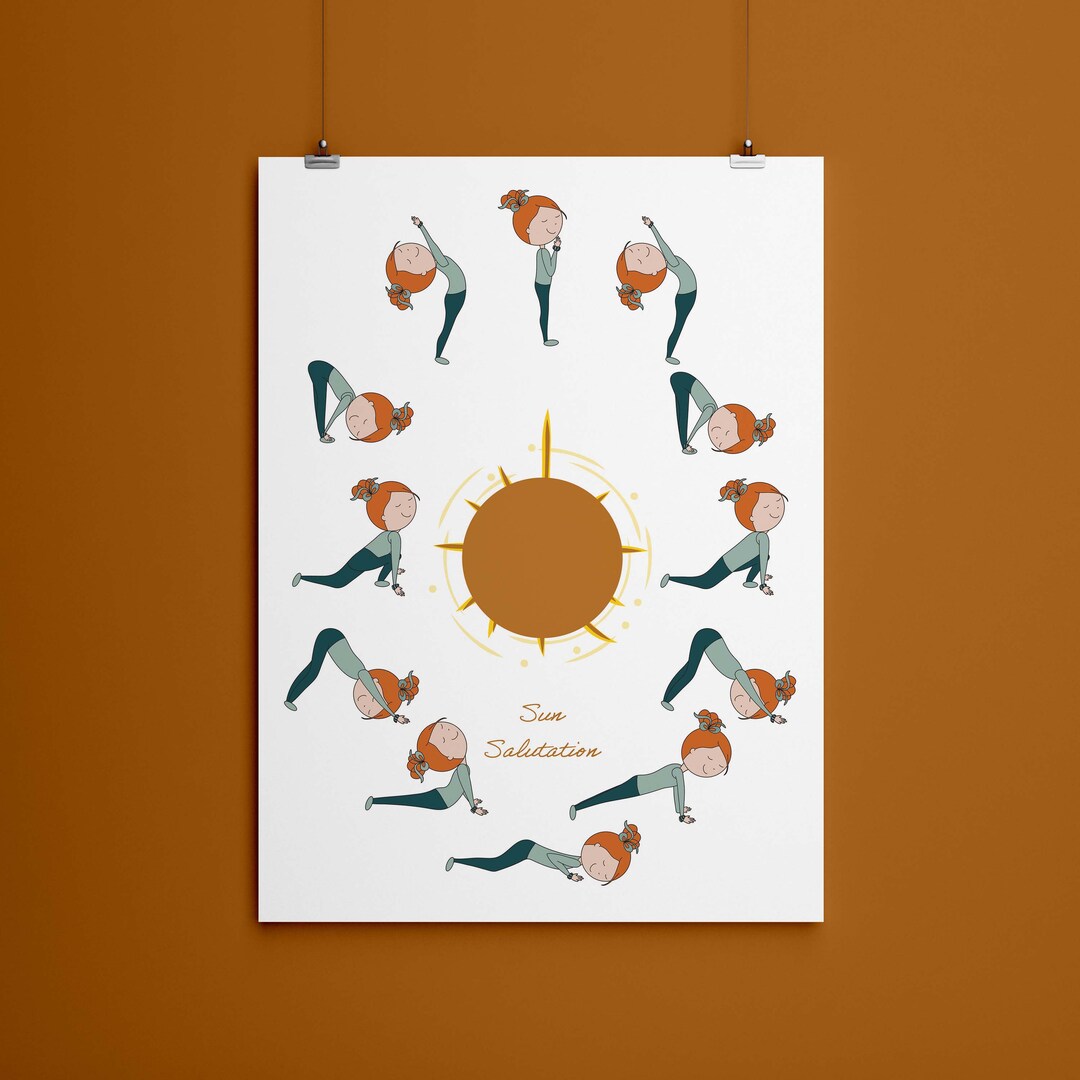 Printable Sun Salutation Asana Poster, Yoga Art Print Instant Download ...