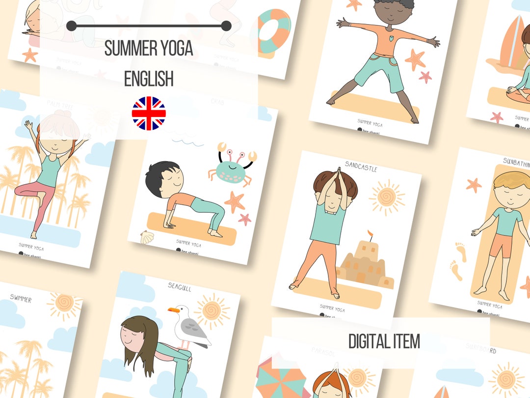 Printable Beach Summer Yoga Cards for Kids - 16 Cards | Summer Themed ...