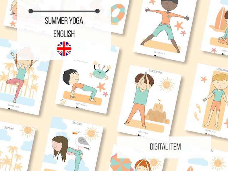 Printable Beach Summer Yoga Cards for Kids - 16 Cards | Summer Themed ...