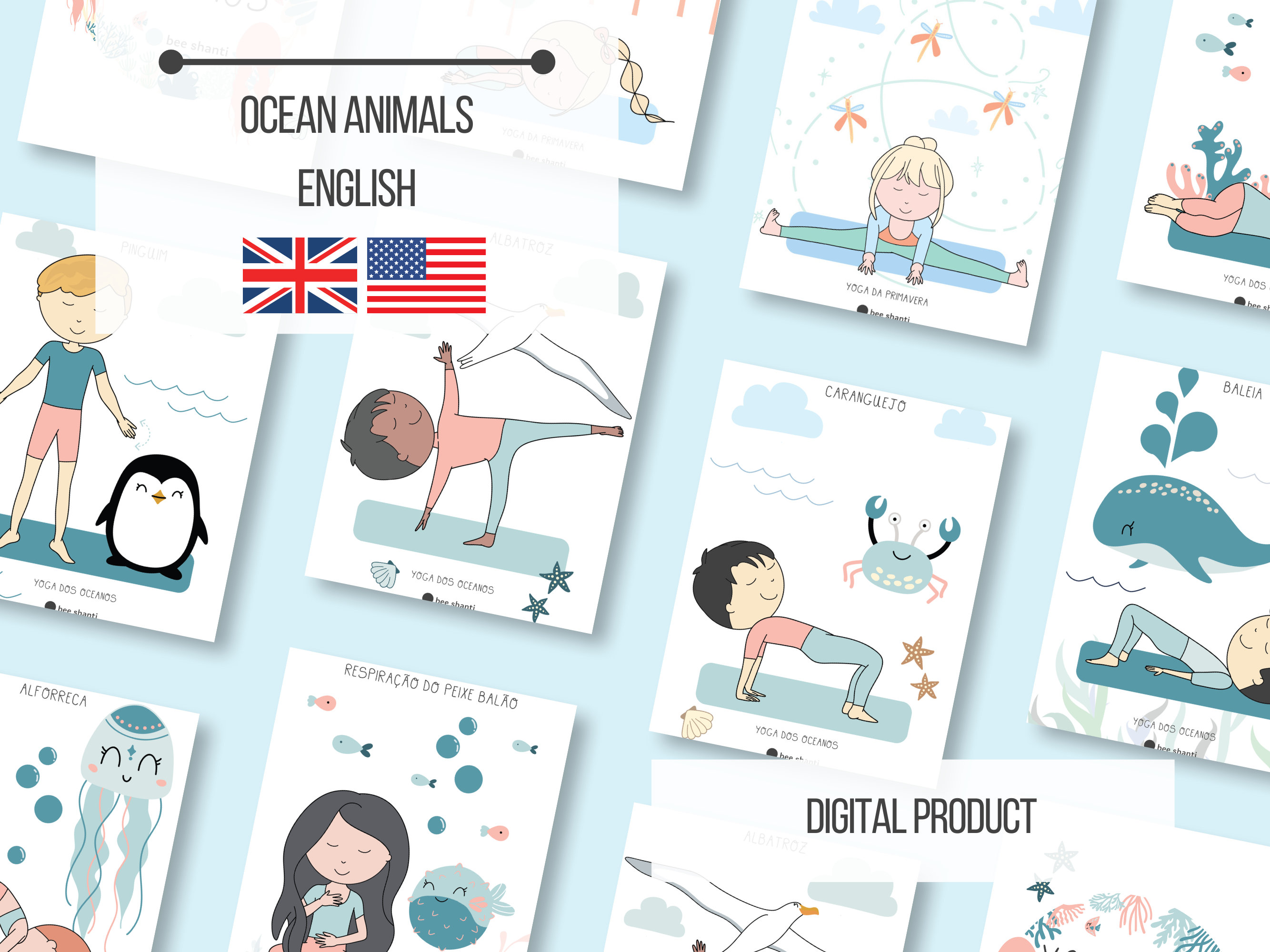 Printable Ocean Animals Yoga Cards for Kids - 17 Cards With Animals ...