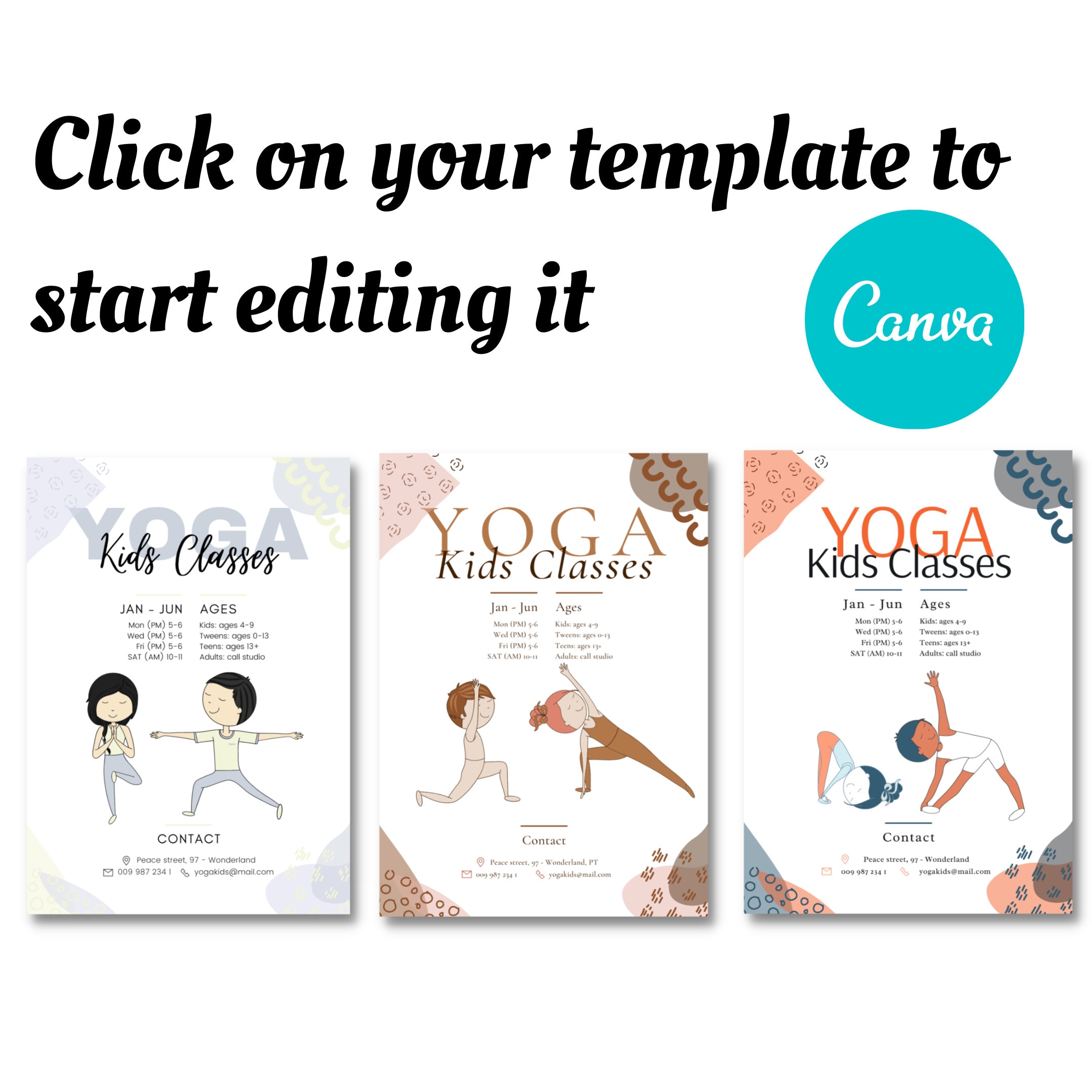 3 DIY Printable Yoga Kids Flyers | Back to School | Customize and ...