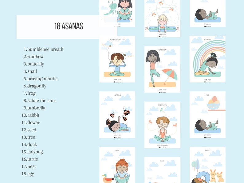 Printable Spring Yoga Cards for Kids - 18 Asanas With Animals and Other ...