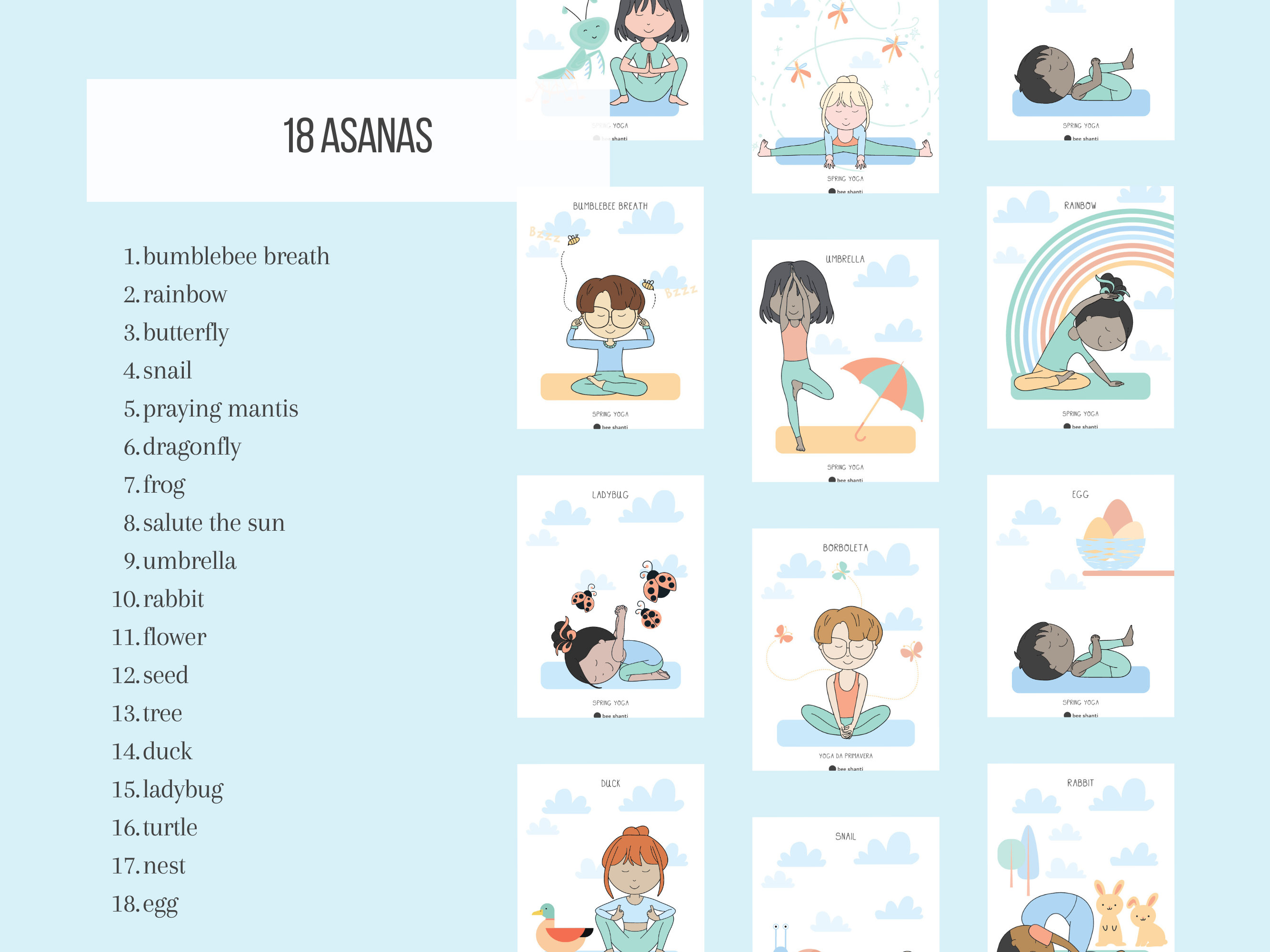 Printable Spring Yoga Cards for Kids - 18 Asanas With Animals and Other ...