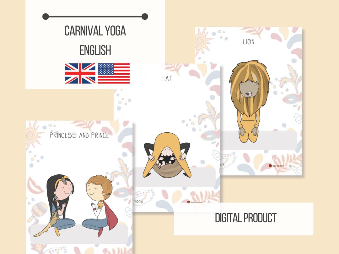 Printable CARNIVAL Yoga Cards for Kids - 12 Asanas With Animals and ...