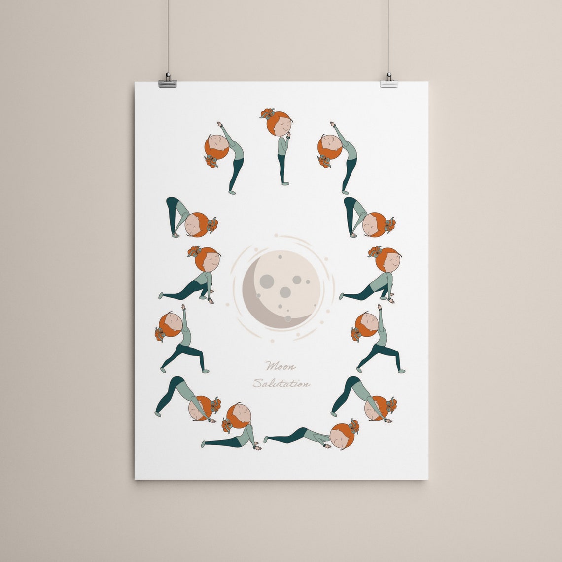 Printable Moon Salutation Asana Poster, Yoga Art Print Instant Download ...