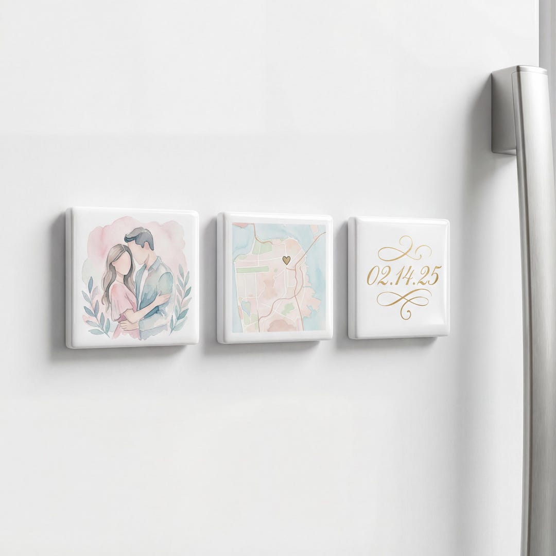 Set of 3 Custom Photo Porcelain Magnets, Valentines Day Gift for Him ...