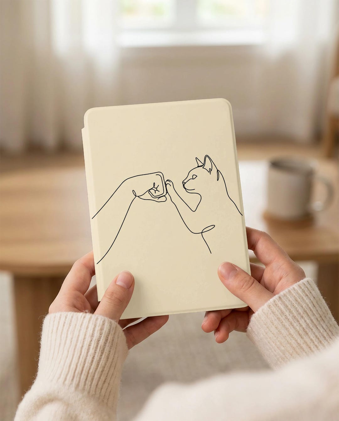 Kindle Paperwhite / Colorsoft Cover: Cat Fist Bump Line Art, Minimalist ...
