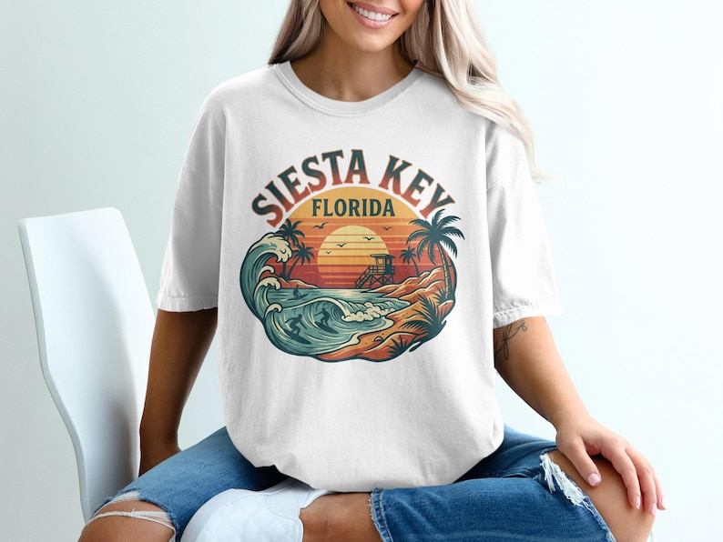 Siesta Key T-shirt: Florida Surfing Wave, Retro Style Beach Scene - Etsy UK