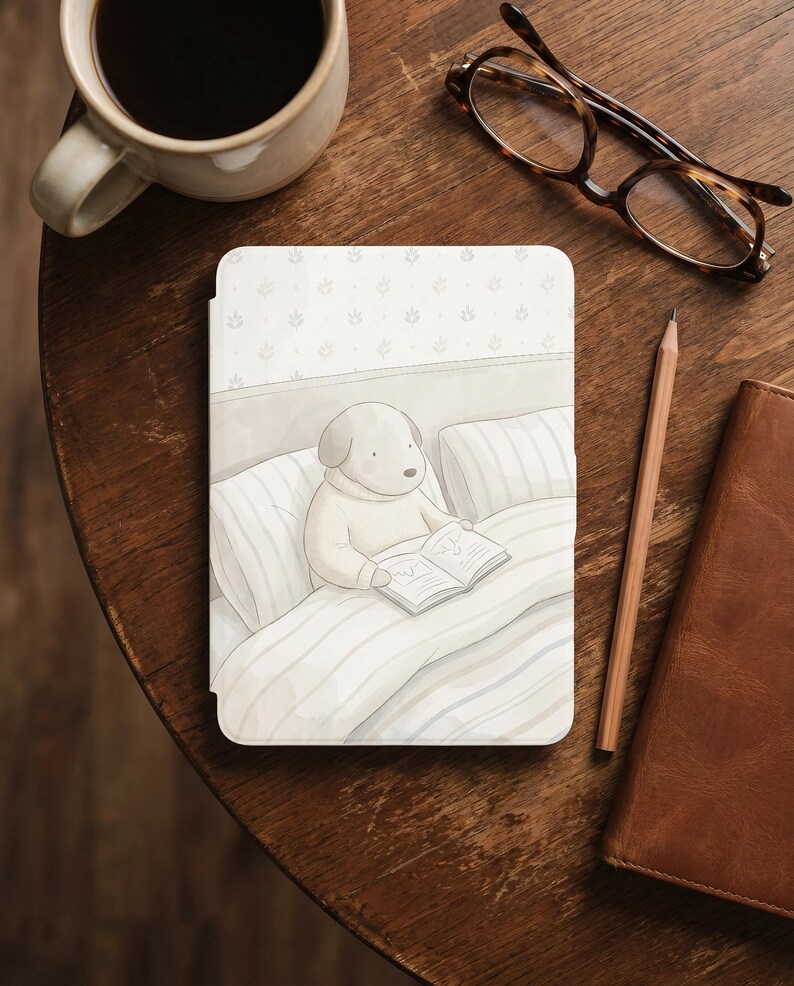 Dog Themed Kindle Case: Dog Reading Book Design, Cute Animal Art ...