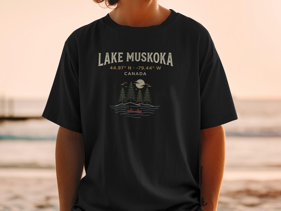 Lake Muskoka Coordinates T-shirt: Canada Canoe Graphic, Unisex, Vintage ...