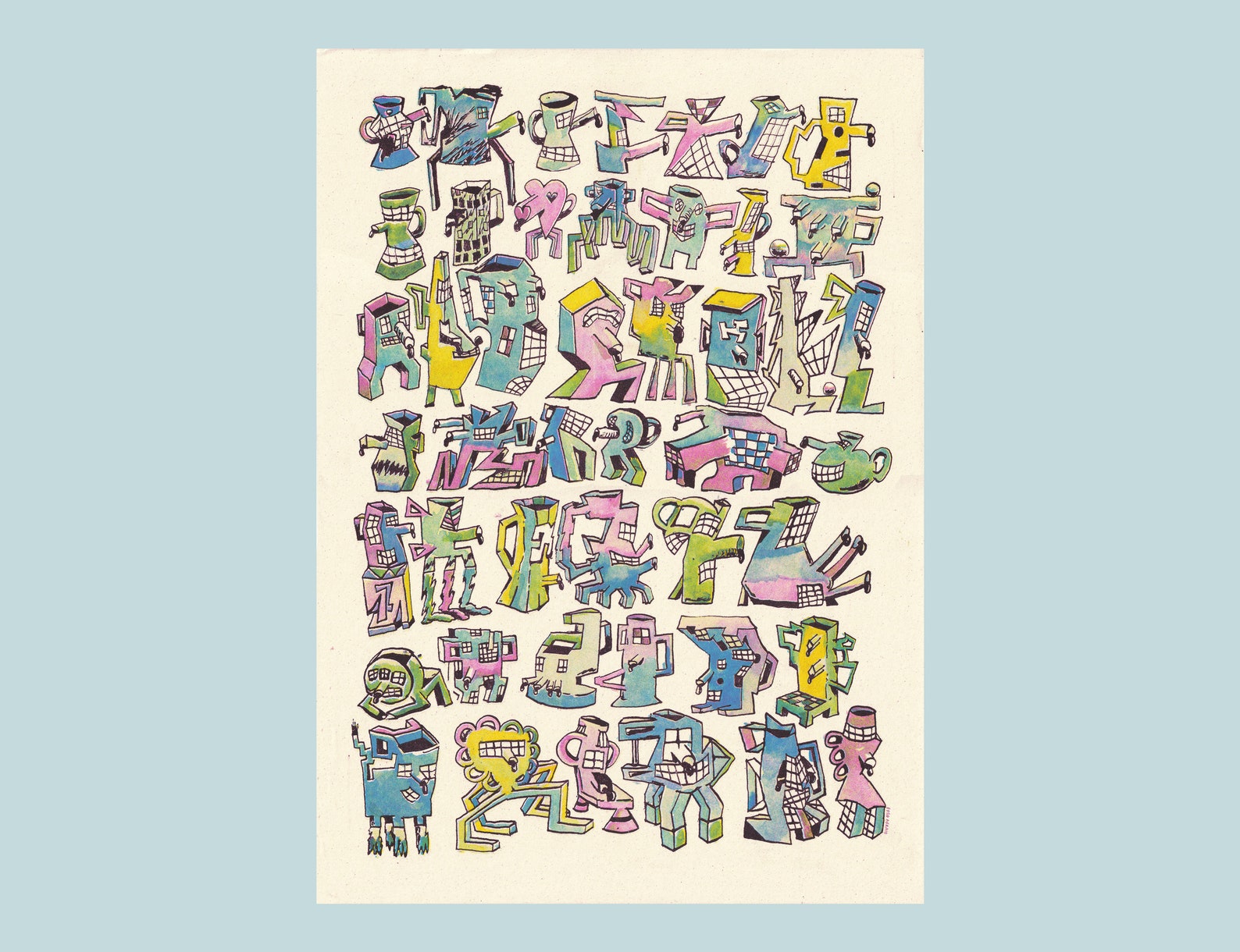 Some Teapots // A3 Risograph Print by Fred Afraid - Etsy