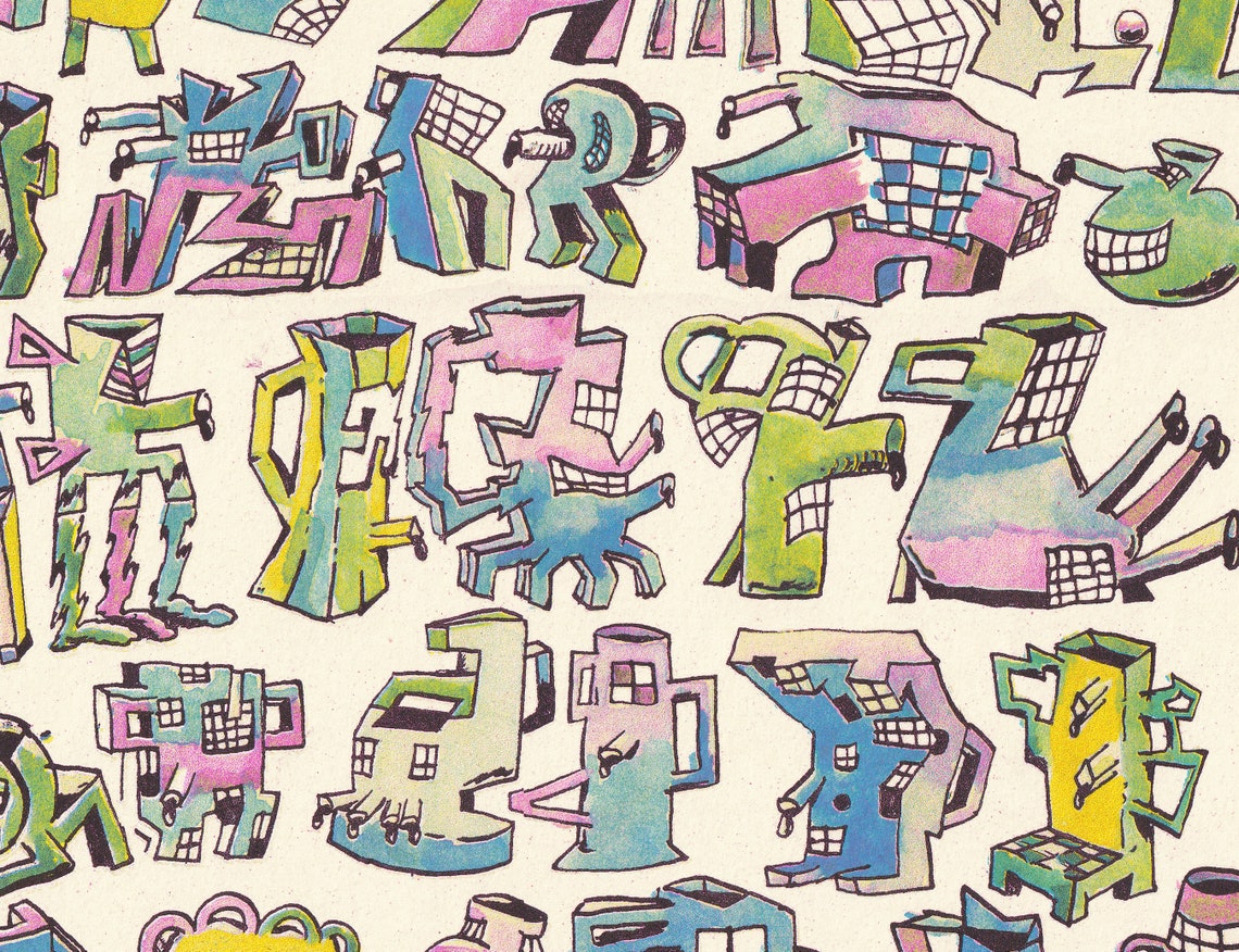 Some Teapots // A3 Risograph Print by Fred Afraid - Etsy