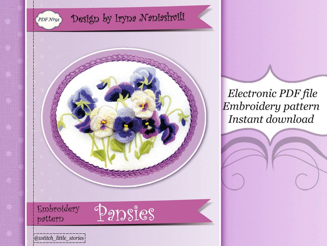 Satin Stitch Pansies. Embroidery Pattern. - Etsy