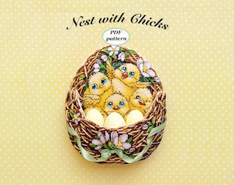 Nest With Chicks - 3D Cross Stitch Pattern. Easter Cross Stitch Pattern ...