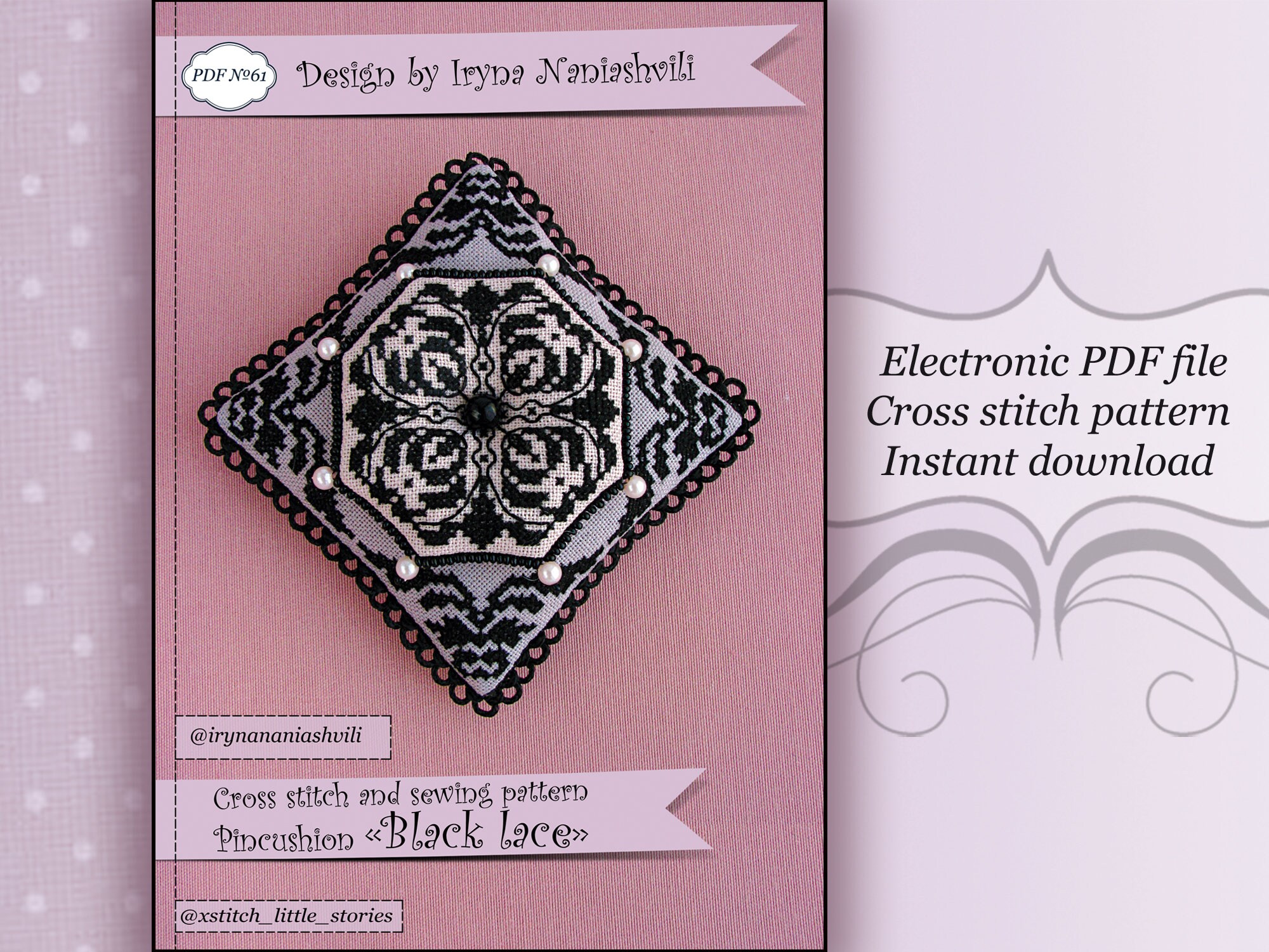 Cross Stitch Pattern. Pincushion Pattern Black Lace. 3D - Etsy