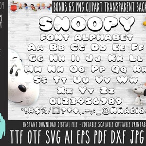 Snoopy Font Numbers Ttf-otf Installable Mac-pc Snoopy Peanut | Etsy