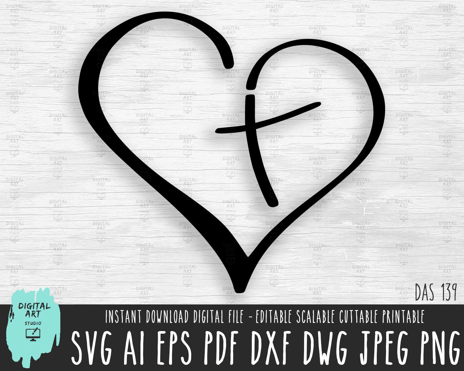 Heart Cross Svg Jesus Cross Printable Cut File Heart Jesus Etsy