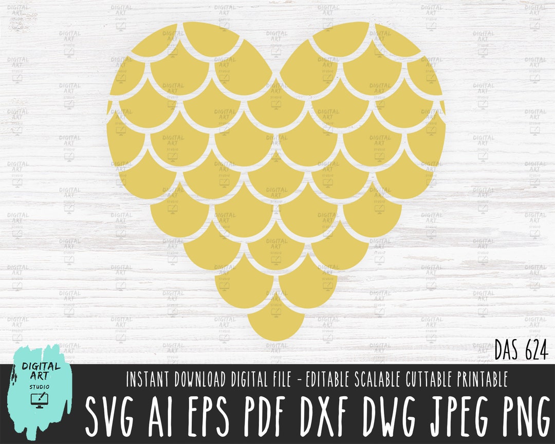 Mermaid Gold HEART SVG Mermaid Texture Heart Png Printable Mermaid ...