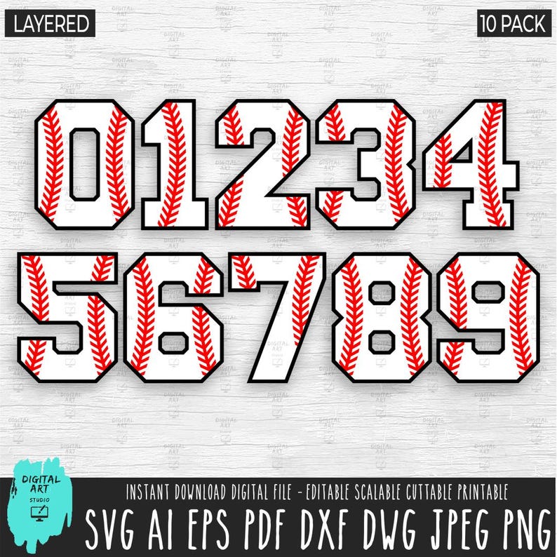 Baseball Numbers Layered SVG, Stitch PNG Cricut, Silhouette Layered Cut ...