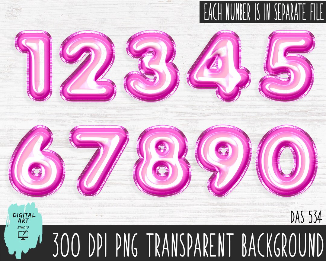 Hot Pink Number Foil Balloons PNG 300dpi Clipart Printable Pink Balloon ...