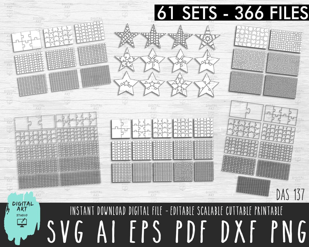61 Sets Puzzle Jigsaw Templates Svg Pdf Dxf Png Ai Eps Files,scalable ...