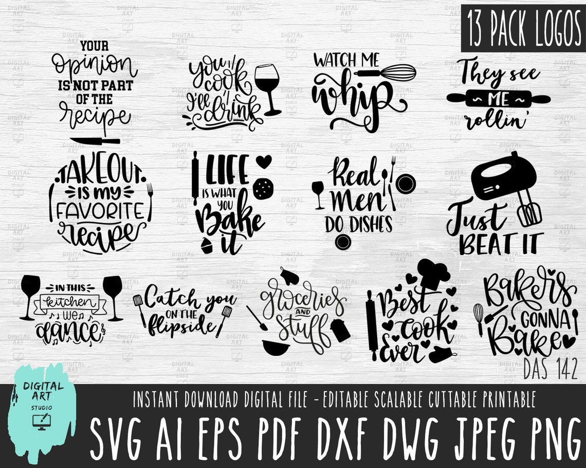Kitchen Bundle Script Svg Wording Printable Cut File Kitchen | Etsy