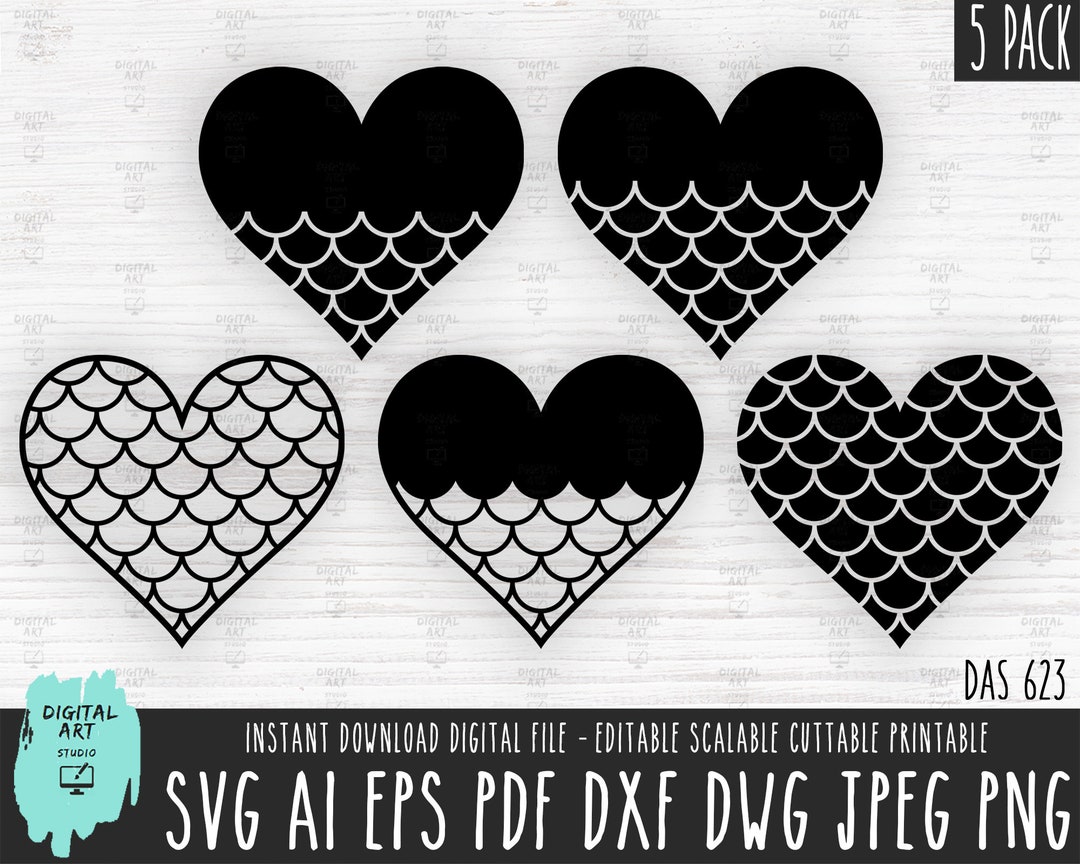 Mermaid HEARTS Pack SVG Mermaid Texture Heart Png Printable Mermaid ...
