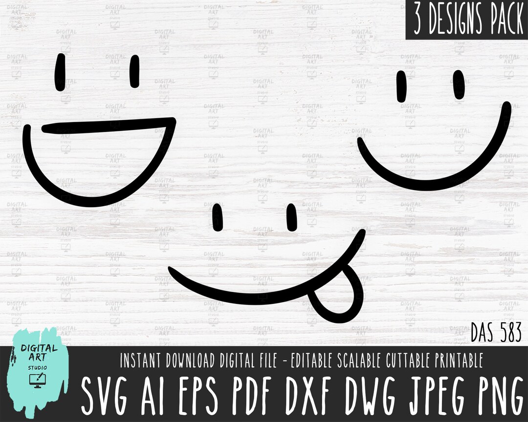 Happy Big Smile Pack SVG, Happy Face Vector File, Smiley Illustration ...