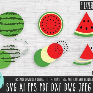 9 Watermelon Layered Bundle SVG, Watermelon Vector File, Watermelon ...