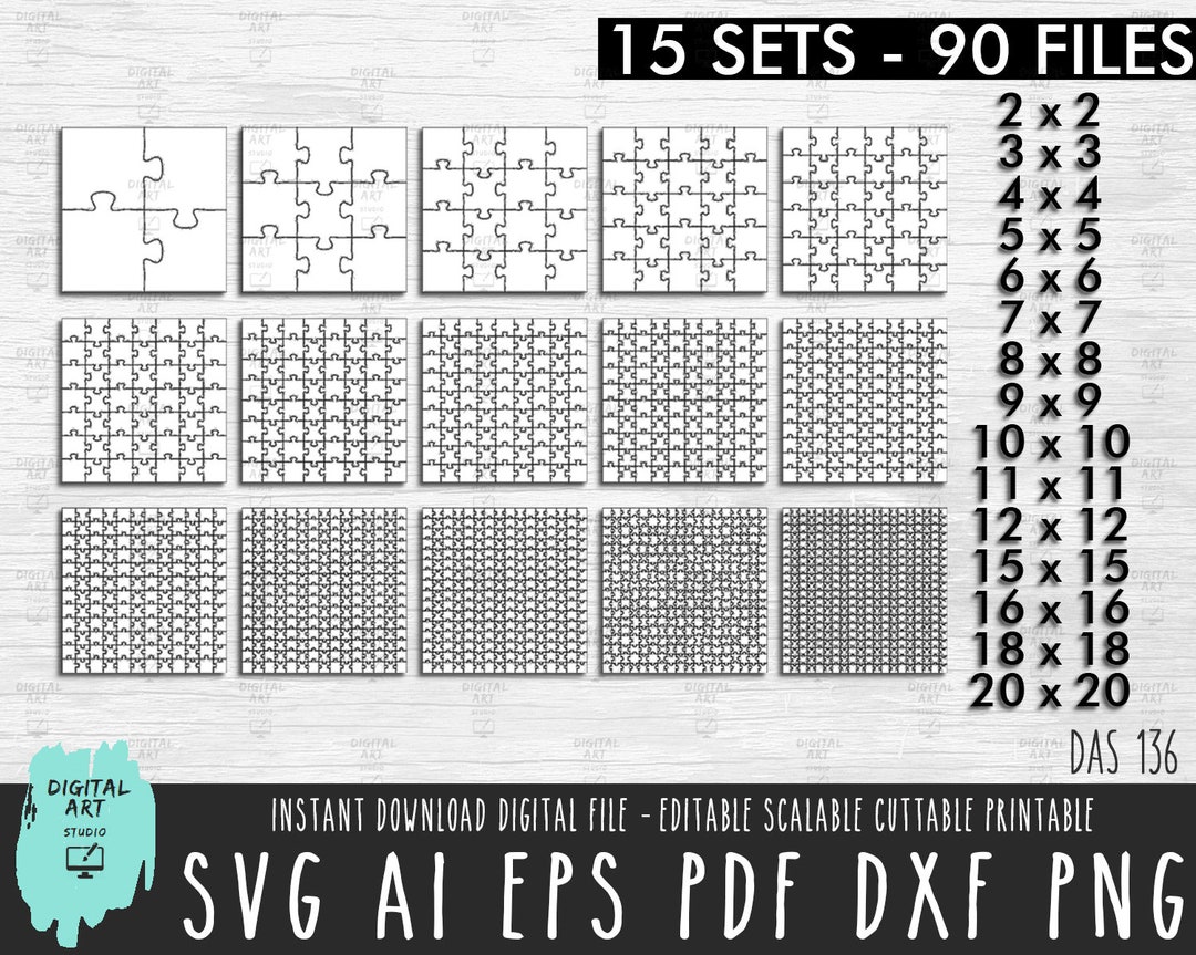 15 Sets Puzzle Jigsaw Templates Svg Pdf Dxf Png Ai Eps - Etsy