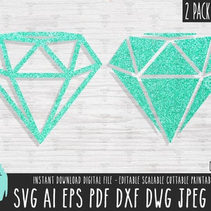 2 Diamond Pack SVG, Diamond Solid File, Diamond Outline Vector, Diamond ...