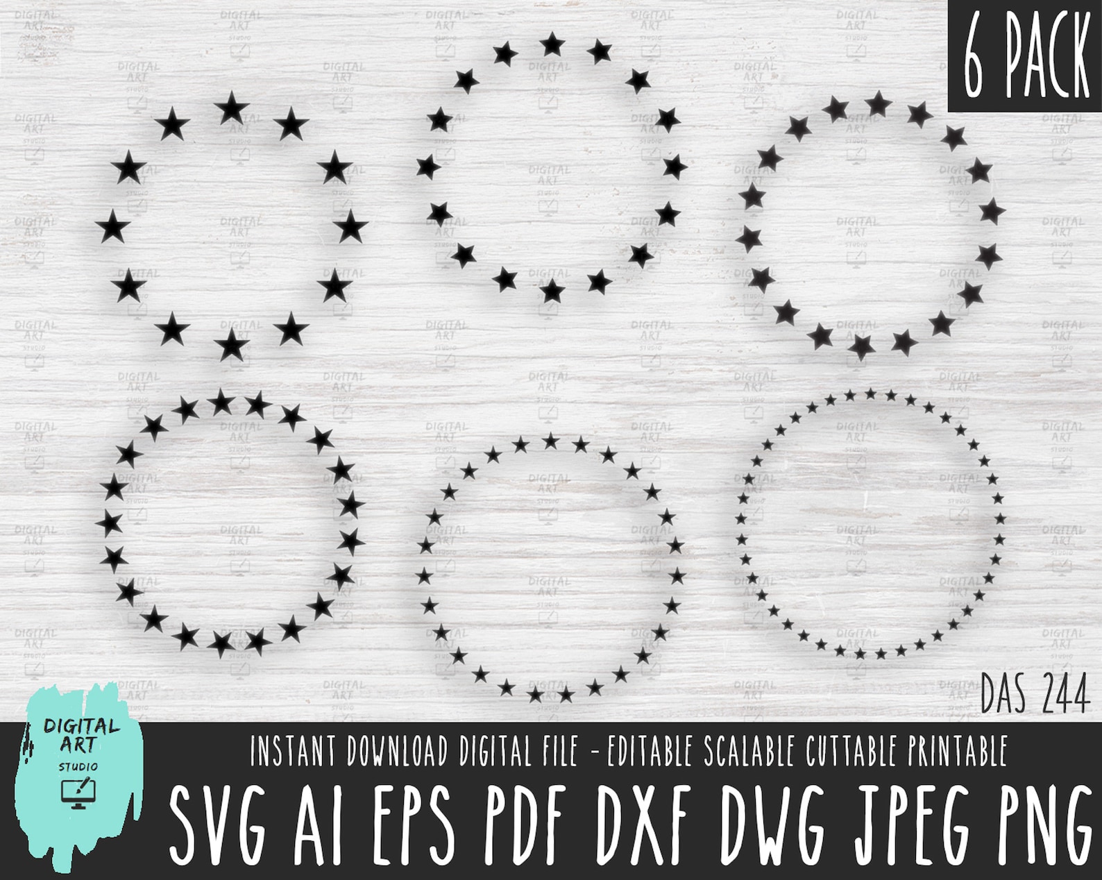 6 Circle Star Frame Bundle SVG Circle Star Vector File - Etsy
