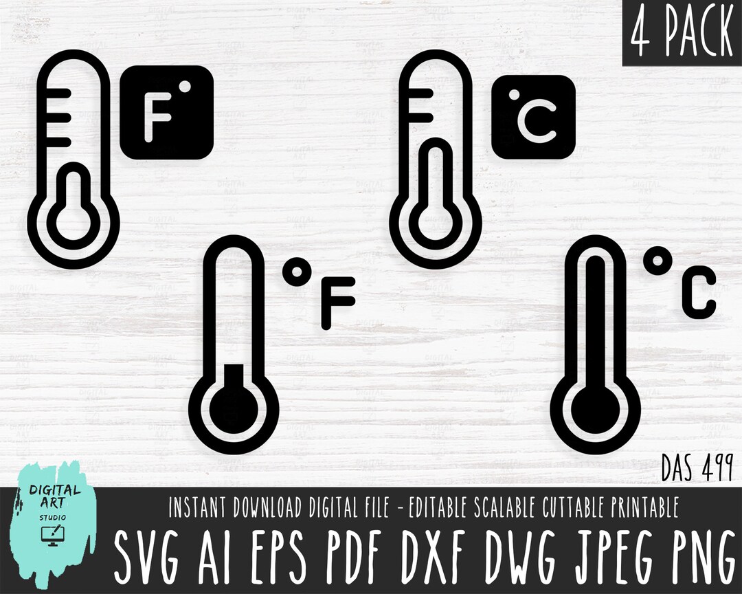Thermometer Icons SVG Bundle, Celsius Fahrenheit Vector (digital ...